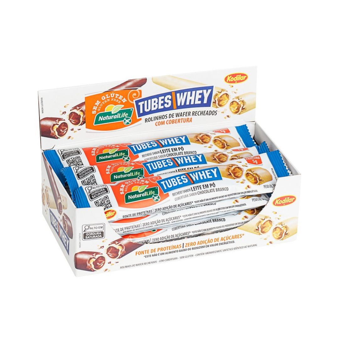 TUBES WHEY PROTEIN LEITE EM PÓ C/ COB. CHOCOLATE BRANCO SEM GLÚTEN 30G ...